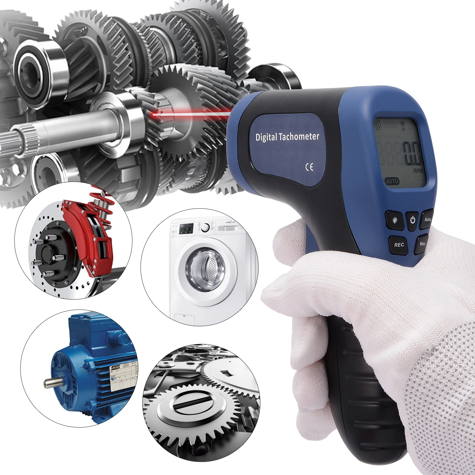 Kh Tachometer Non Contact Digital Laser Photo Car Auto Tachometer Gun 2 ...