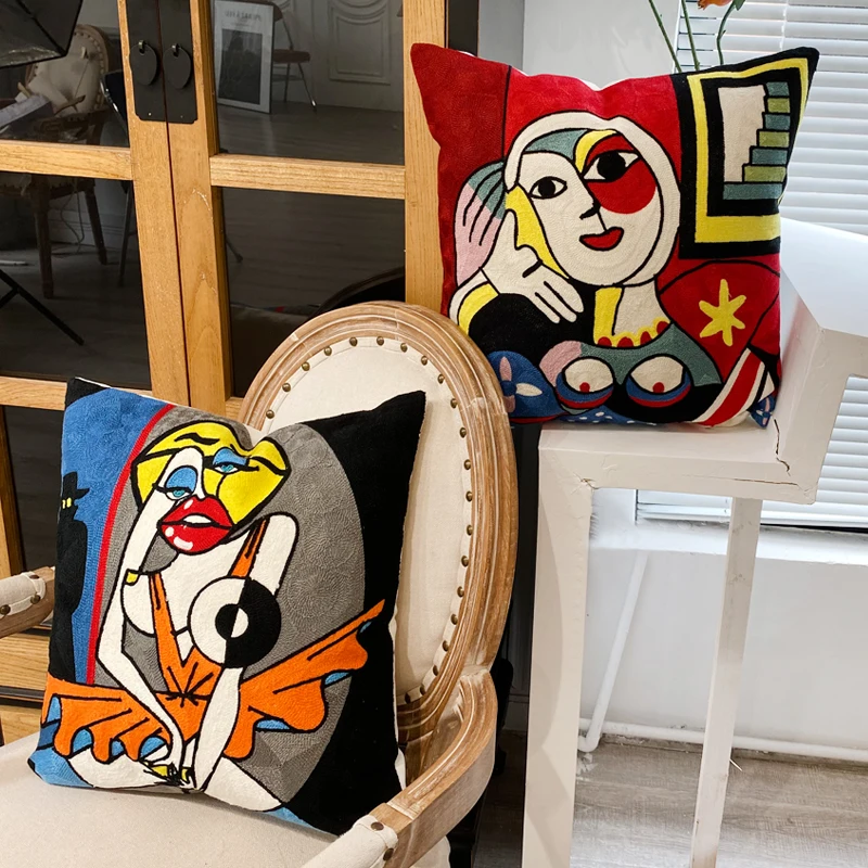 new style Picasso Embroidery Abstract Pillowcase Cushions Covers ...