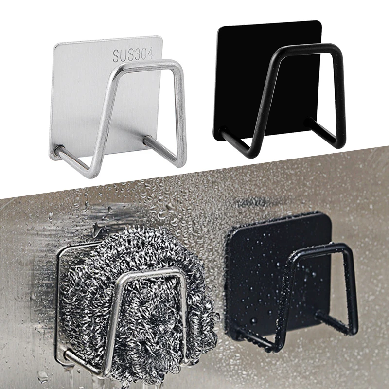 1-2-3pcs-Kitchen-Sponges-Holder-Stainless-Steel-Self-Adhesive-Drain ...