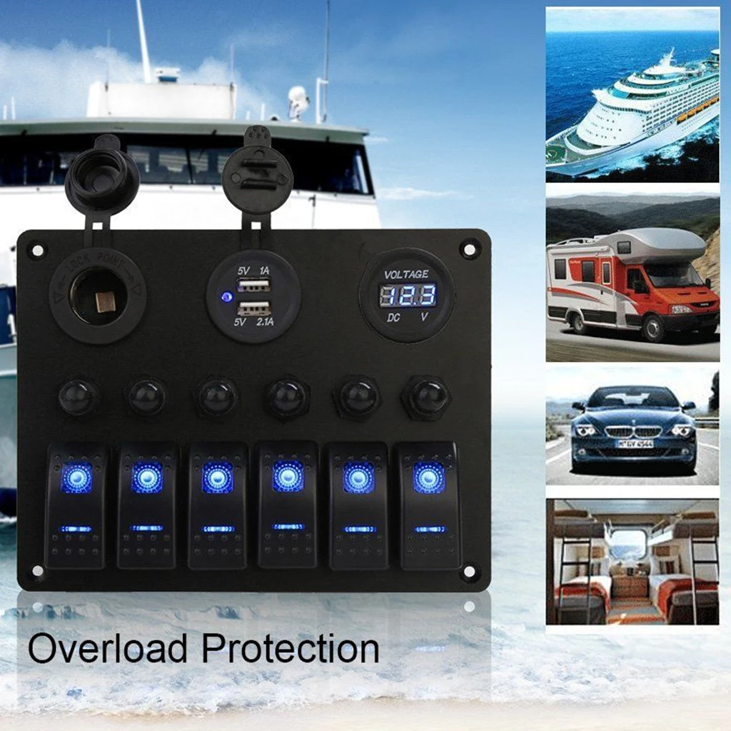 6 Gang Rocker Switch Panel With Led Voltmeter And Blue Led Rocker ...