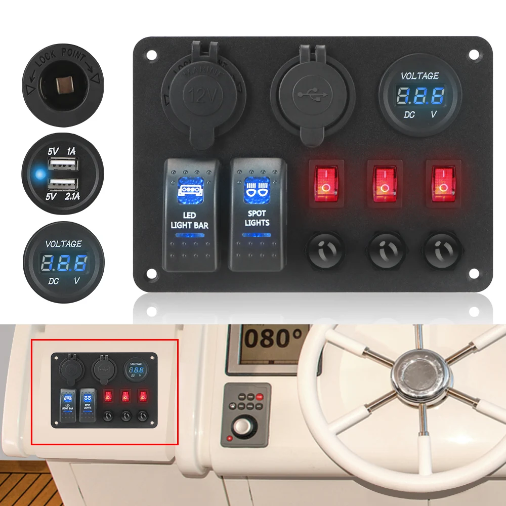 2-3-Gang-Rocker-Switch-Panel-With-Overload-Protector-Dual-USB-Ports-Car ...