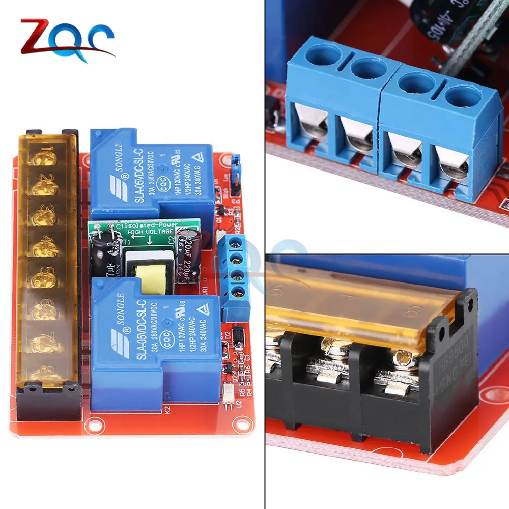 Ac 100 -250v 30a High Power 2 Channel Isolated Relay Board Dc 5v High ...