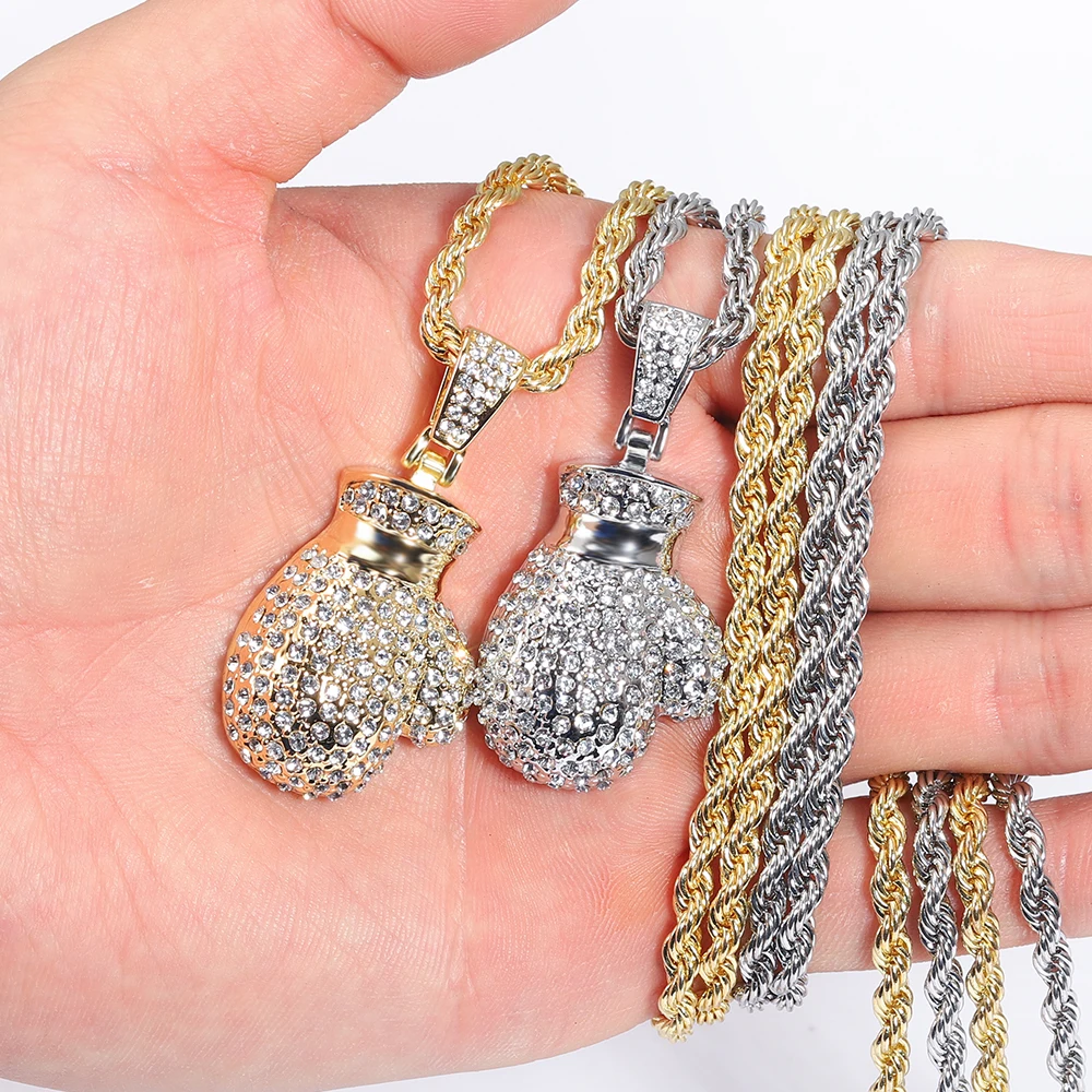 Boxing Glove Pendant Men Hip Hop Rapper Jewelry Bling Boxing Gloves ...