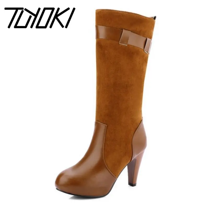 Tuyoki Women Round Toe Knee Boots Fashion Woman Spike Heel Knight Boot ...