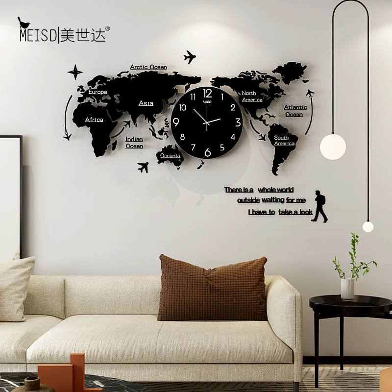 Reloj de pared con mapa del mundo, creativo, decoración para sala de ...
