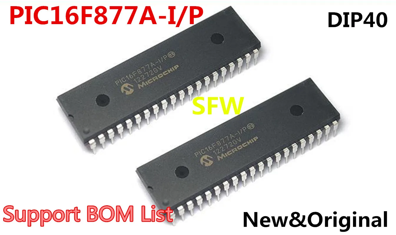 IC PIC16F877A-I/P MCU 8-bit PIC RISC 14KB Flash 5V 40-Pin PDIP Tube
