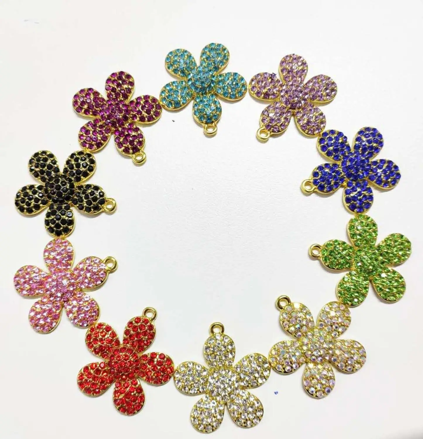 10PCS Colorful Flower Charms Rhinestone For Women DIY Jewelry ...