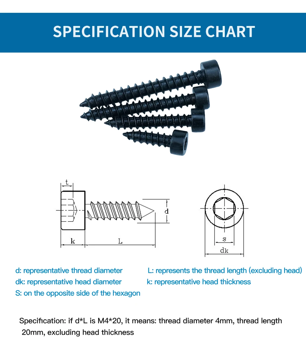 VIS,Black-M3 50pcs-8mm--100 Pièces M2 M2.6 M3 M4 M5 M6 Hexagone À Six Pans Creux Vis ...