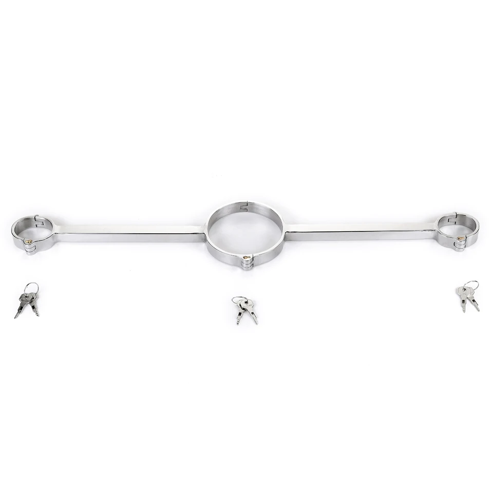 camaTech 304 Stainless Steel Bondage Locked Neck Collar Handcuffs SM Metal Neck Ring Spreader ...