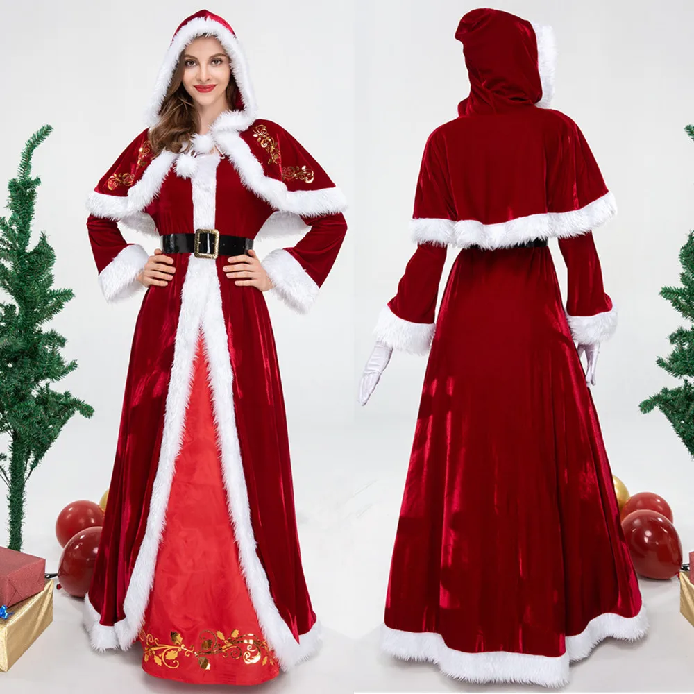 Deluxe Velvet Women Christmas Dress Cosplay Santa Claus Fancy Dress New ...