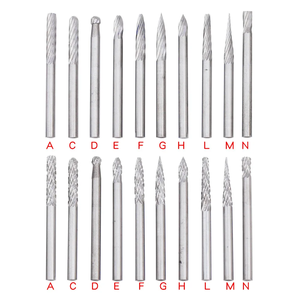 20pcs 3mm Shank Solid Tungsten Steel Carbide Rotary Burr Set for ...