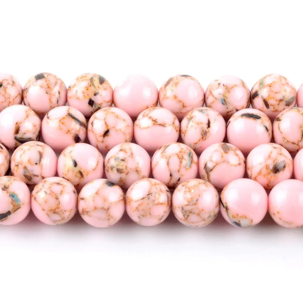 Light Pink Shell Howlite Turquoises Stone Beads Round Loose Spacer ...