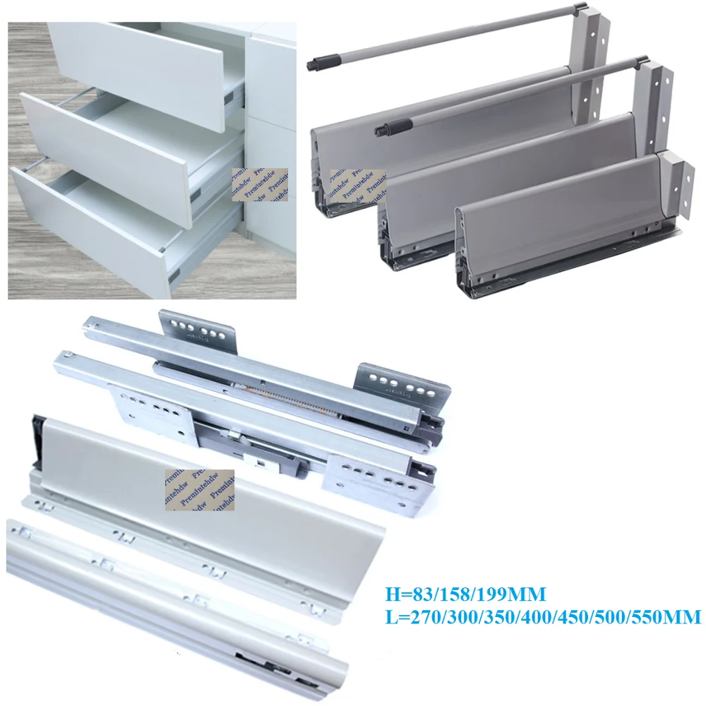 10“- 22“ Light Grey Full Extention Double Wall Self Soft Close Drawer ...