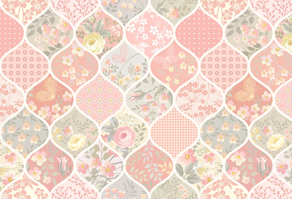 Wallpaper Home Décor Pink Fiesta Patchwork Wallpaper etna.com.pe