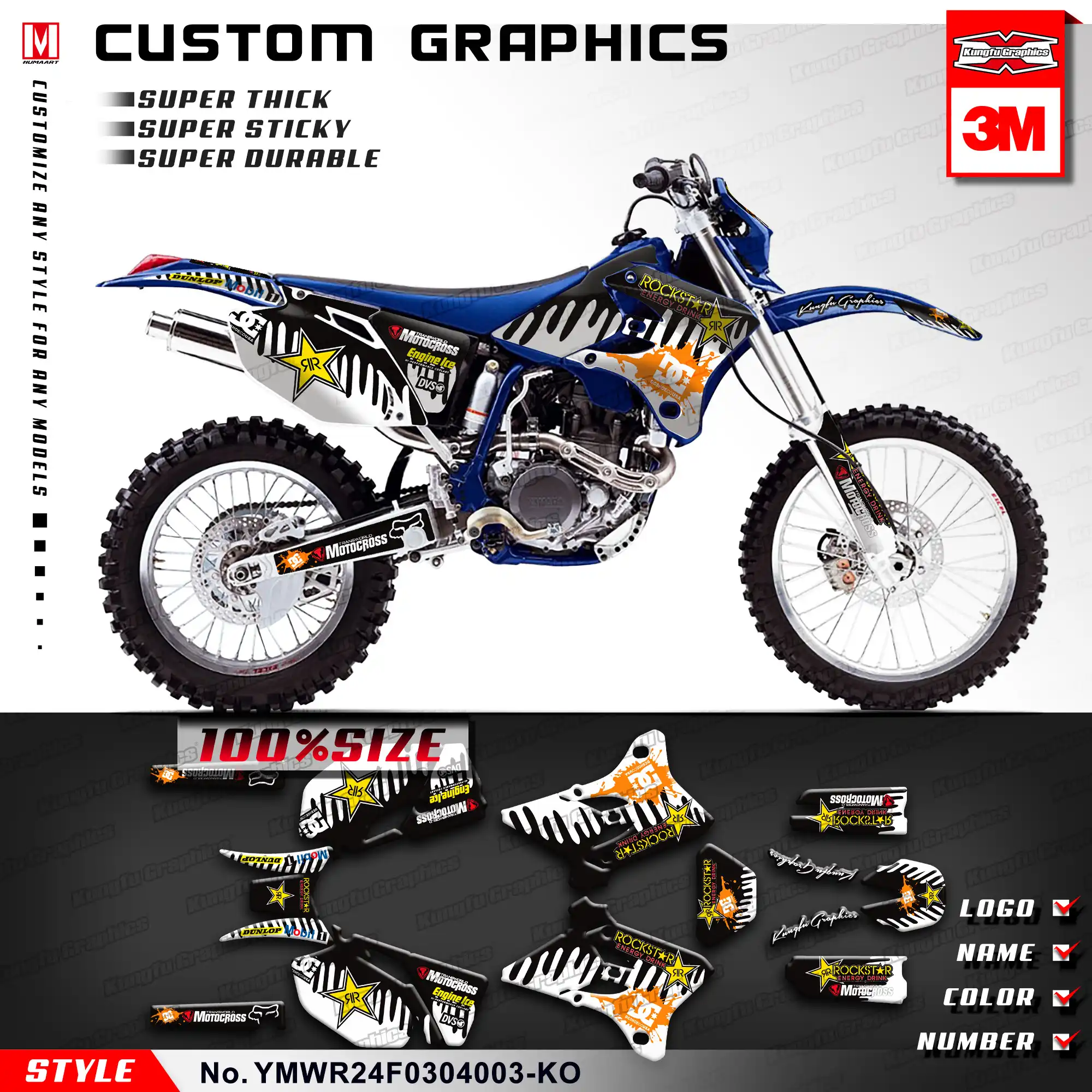 KUNGFU GRAPHICS Custom Vinyl Stickers Full Wrap Kit for Yamaha WR250F ...