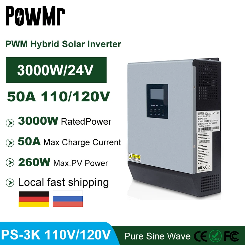 Powmr 3kva 2400w Pure Sine Wave Solar Inverter Built-in Pwm 50a 230/110vac 50 Hz/60 Hz Solar ...