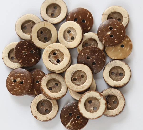 50pcs/lot Size:11-18mm Round Natural Coconut Button 2 Holes Clothing ...