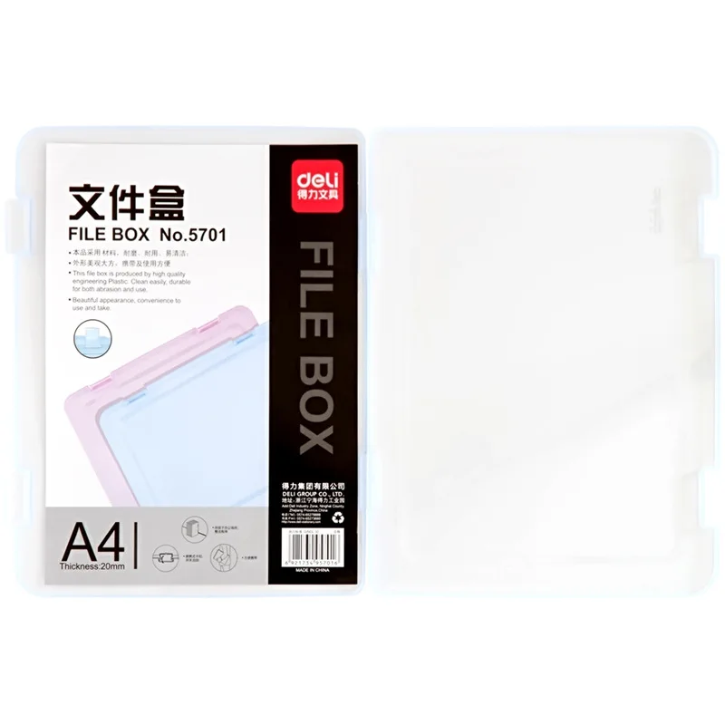 Deli 5701 File Box Durable Plastic Transparent File Box Storage Box A4 ...