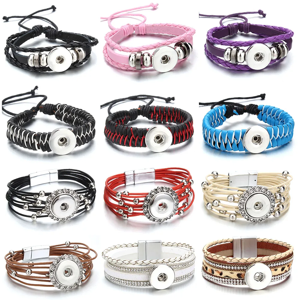 High Quality 18mm Snap Button Jewelry Bracelets Handmade Punk Leather ...