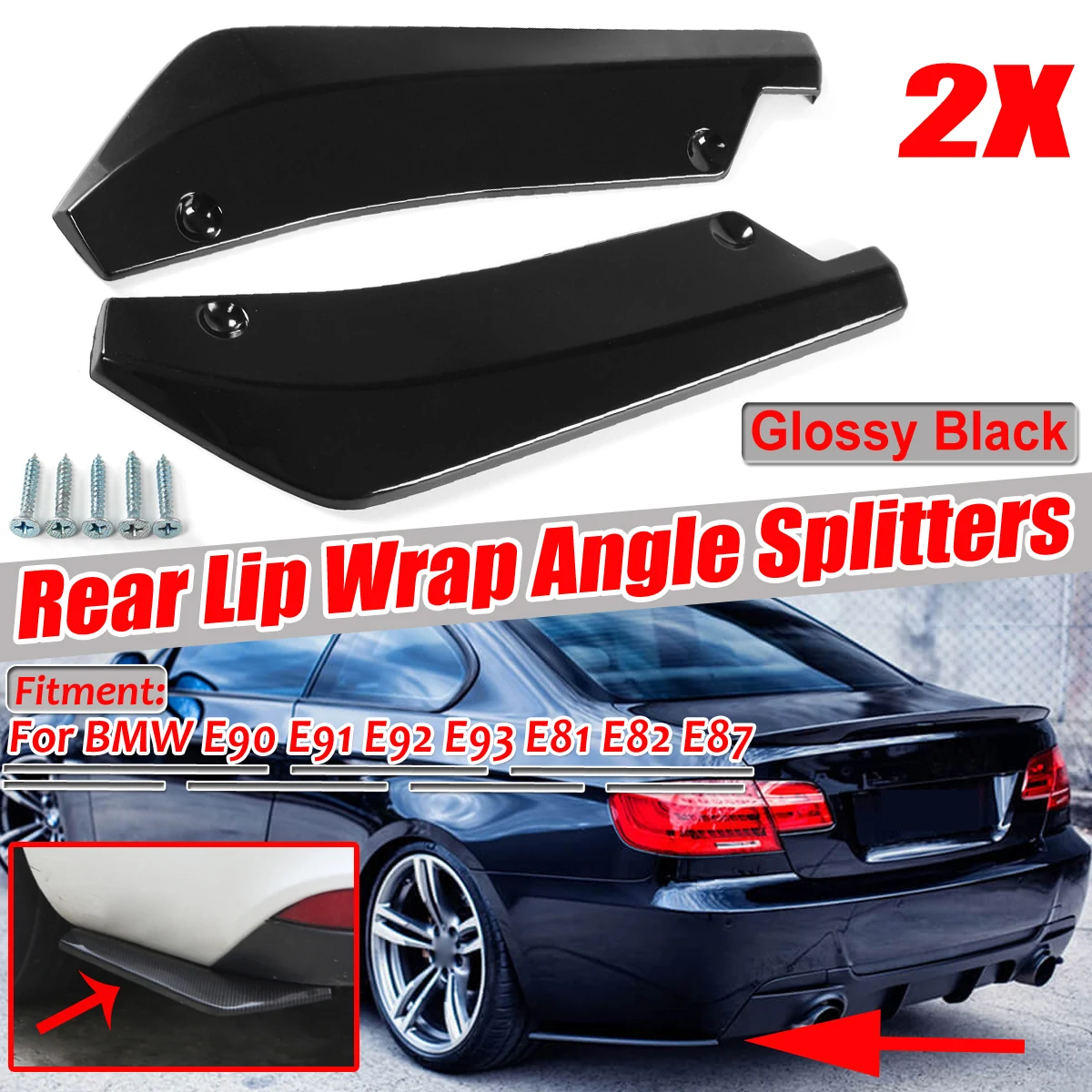 For BMW X5 X7 E46 E91 E90 E93 E81 E60 E61 E46 F10 F20 2Pcs Rear Bumper Lip Wrap Angle Diffuser ...