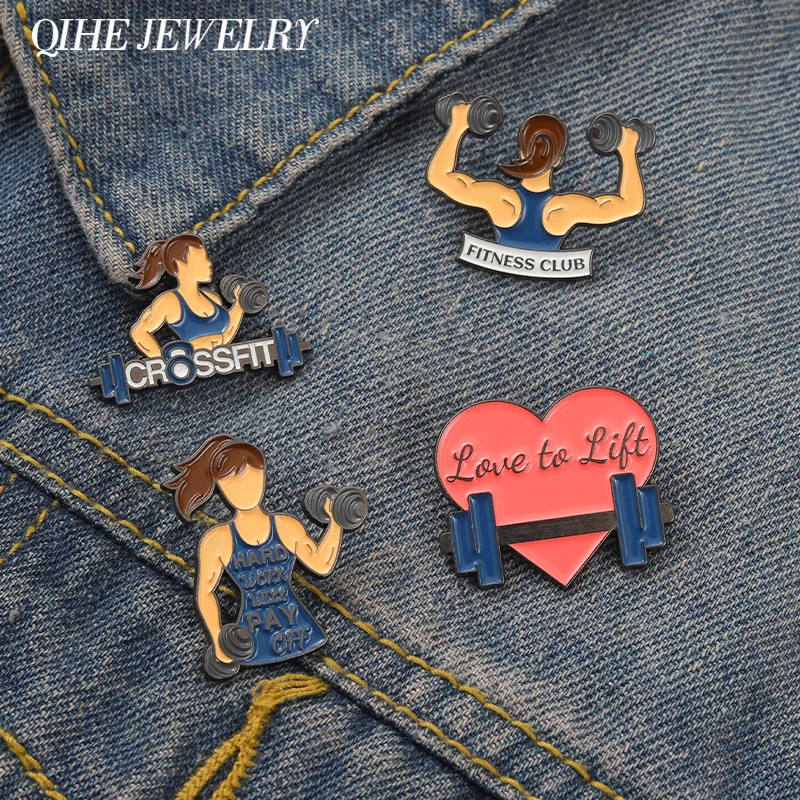 Fitness-Sport-Enamel-Pin-Strong-Woman-Brooches-Metal-Badge-Lapel ...