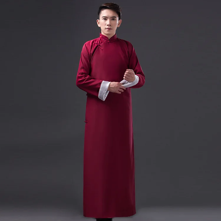 Red-Chinese-Mens-Ancient-Mandarin-Robe-Long-Gown-Ip-Man-Costume-Stage ...
