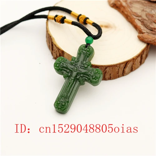 Natural Green Chinese Jade Cross Pendant Necklace Fashion Charm Jadeite ...