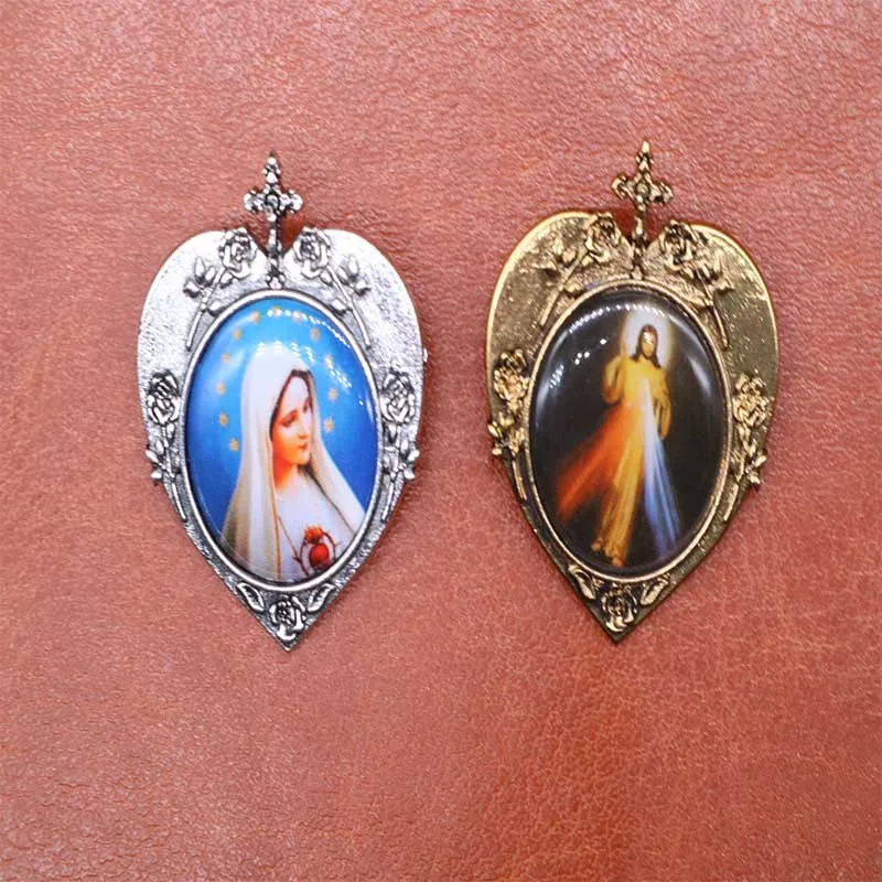 6-pieces-Catholic-Maria-Icon-brooch-Jesus-Christian-golden-cross-heart ...