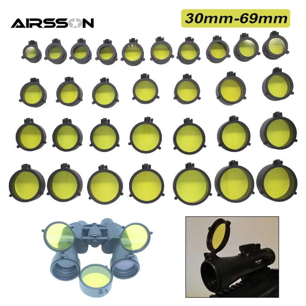 30-69mm-Transparent-Rifle-Scope-Lens-Cover-Yellow-Sight-Flip-Up-Quick ...
