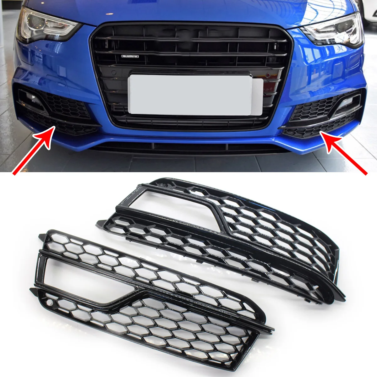 For 13 17 AUDI A5 S Line Honeycomb Front Bumper Fog Light Grille Cover ...