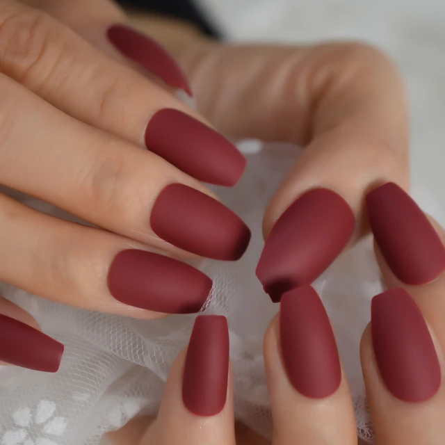 Dark Red Matte Nails