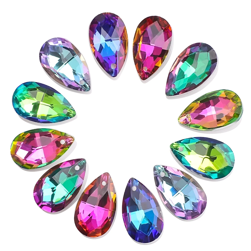 20Pcs/Lot Faceted Glass Teardrop Beads Blue 13x22mm Charm Crystal Drop ...