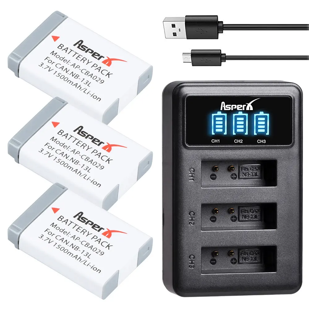 3x 1500mAh NB 13L NB13L NB 13L Rechargeable Bateria Battery + 3 Ports USB Charger for Canon G5X ...