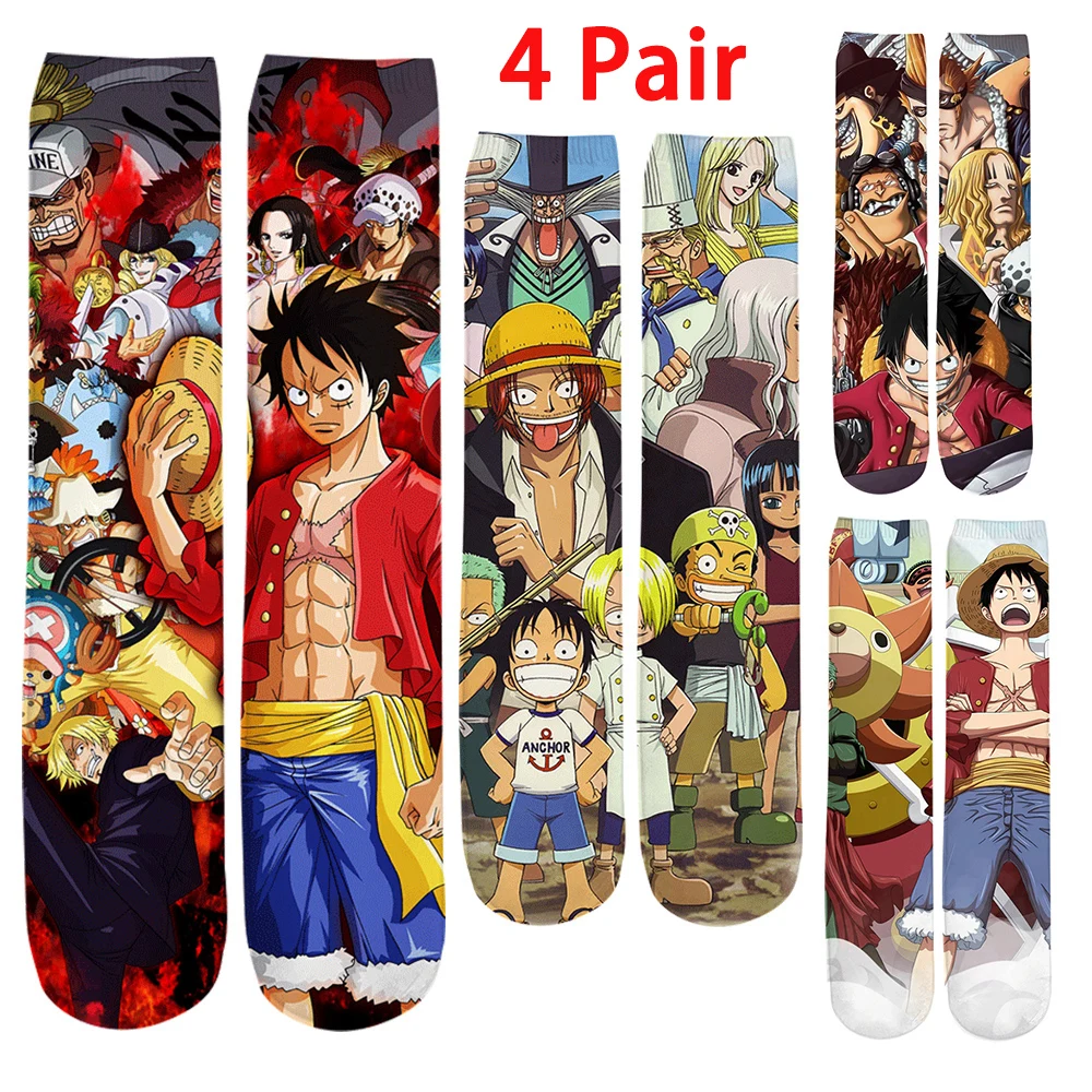 4 Pairs One-Piece 3D Printed Socks | One piece Merchandise | Up to 80% ...