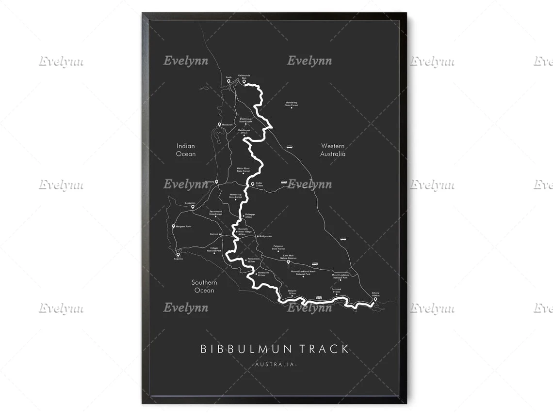 Bibbulmun Track Map Bibbulmun Hiking Poster Australia