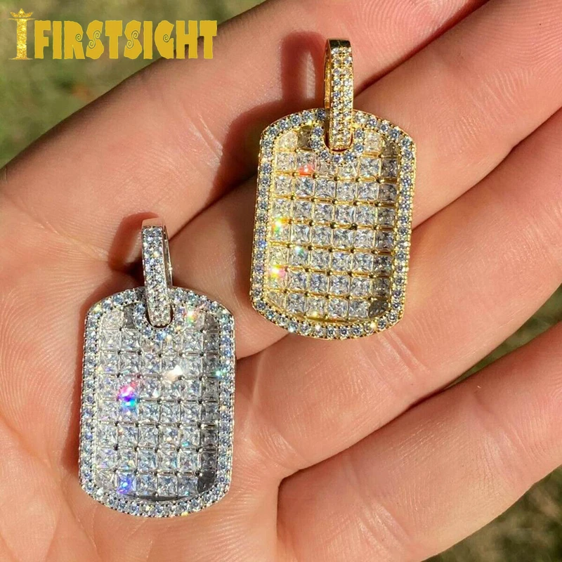 New Iced Out Bling Square Pendant Necklace For Men Women Gifts Silver ...