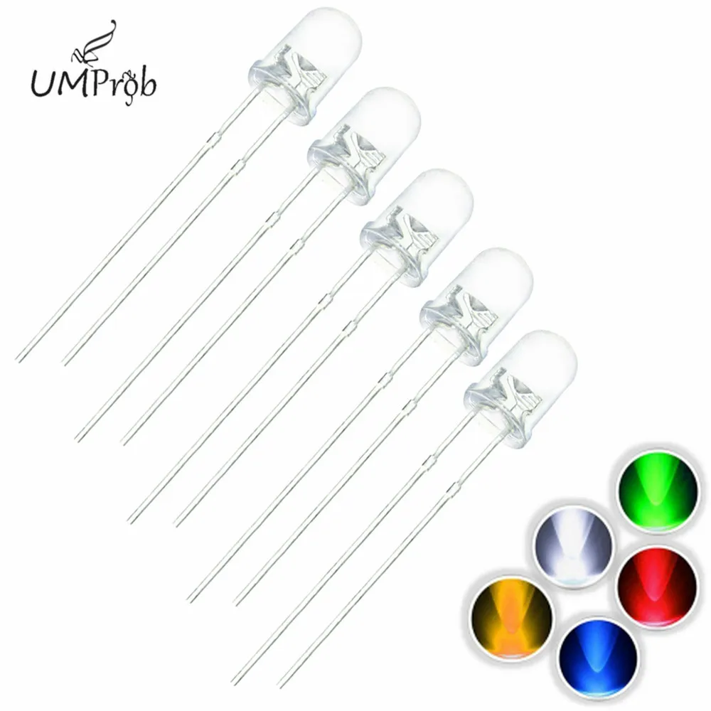 100pcs/lot 5 Colors 3mm Ultra Bright Emitting Diode Dides Round Water ...