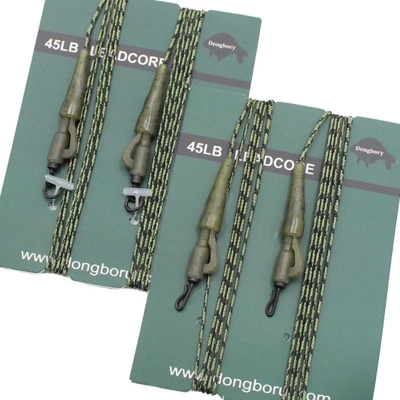100cm-Camo-Fluorocarbon-Carp-Fishing-Lines-With-Carp-Hook-Lead-Clips-12 ...