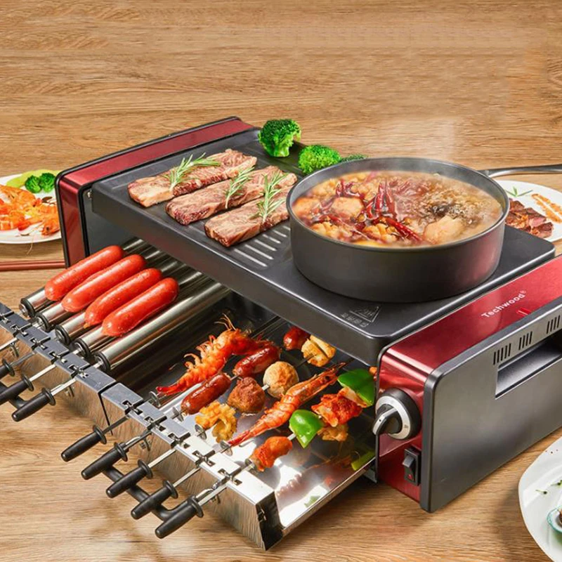 Household Electric Grill Camping Bbq Hot Pot Smokeless Barbecue Grill ...
