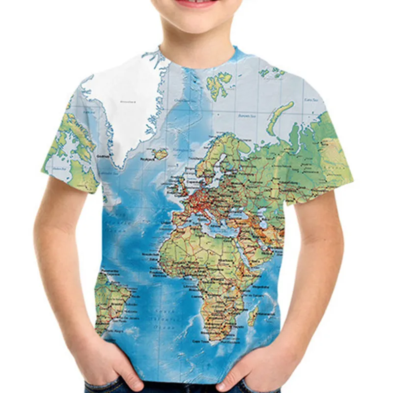 Summer 4-13y Kids Fashion 3d T-shirt World Map Book Mountain Printed ...