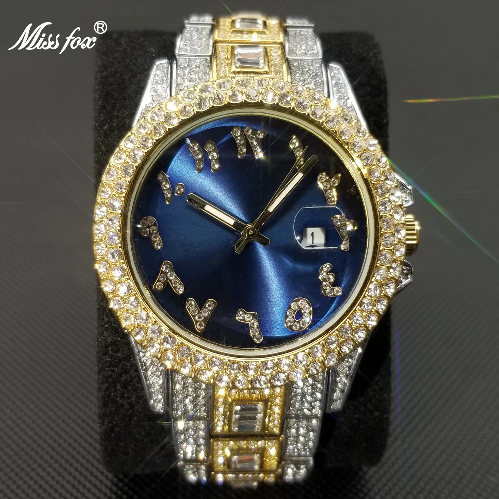 MISSFOX Reloj de lujo para hombre, cronógrafo con esfera azul y ...