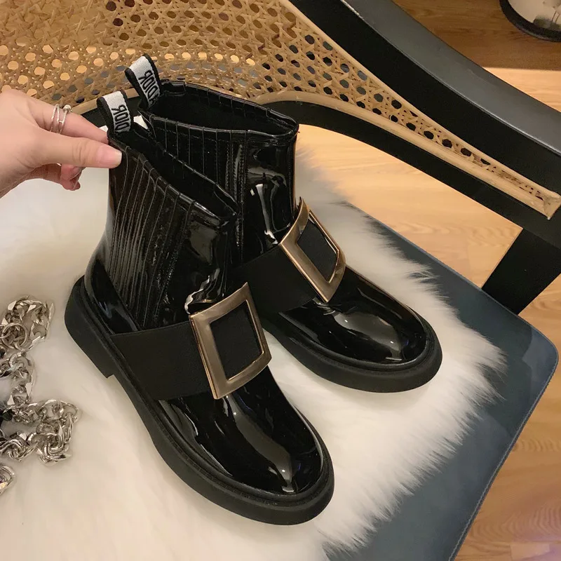 Botas-de-marca-de-lujo-con-hebilla-de-metal-para-mujer-botines-de ...