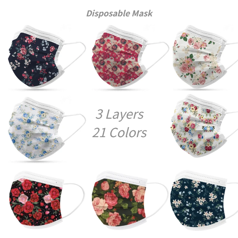 10-50pcs-Adults-Face-Mask-Beautiful-Elegant-Flower-Prints-Disposable ...