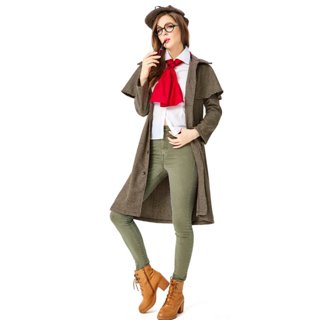 Women Detective Cosplay Inspector Movie Character Hat Long Coat Set ...