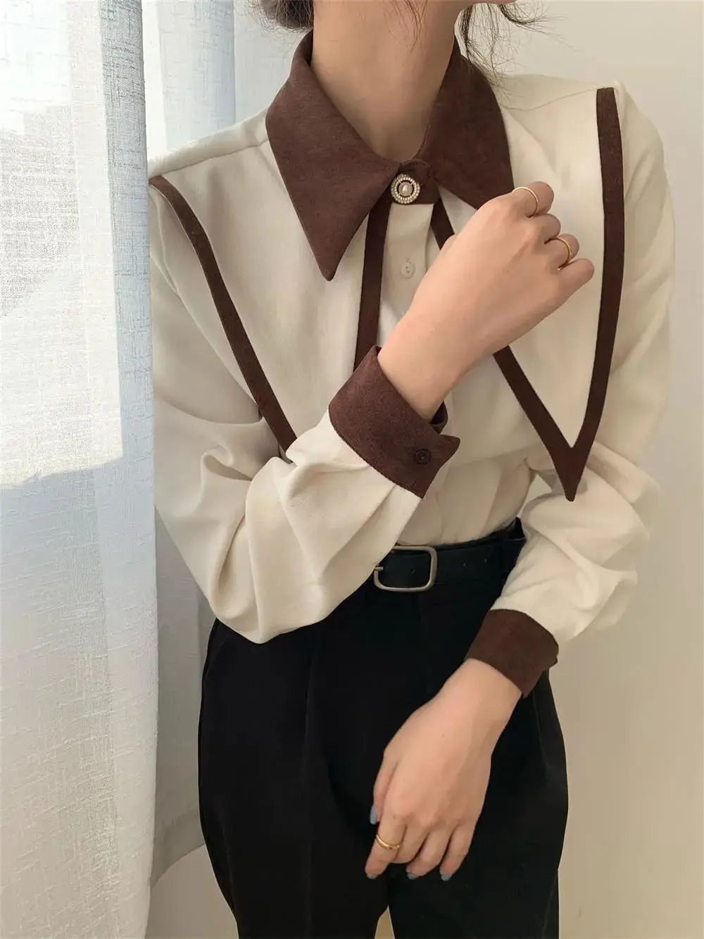 Chemise,Chemise rouge à boutons pour femmes, chemise blanche à volants ...