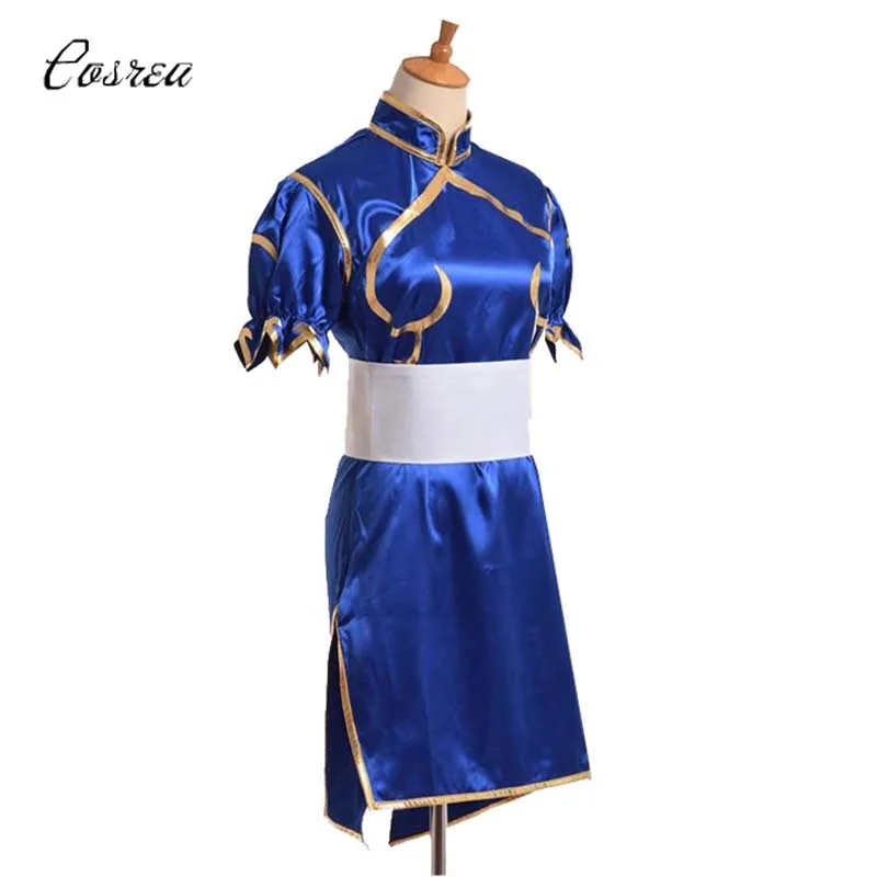 Games-Chun-Li-Costume-Sutorito-Faita-Blue-Cheongsam-Dress-Belt-Headgear ...
