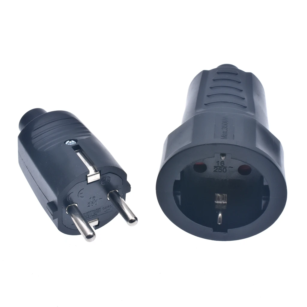 Black PVC 16A 250V EU power cord male female wiring plug detachable ...