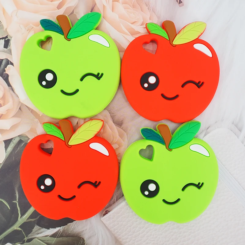 Chenkai 5pcs Silicone Apple Teether Toys Chewable Fruits Shape Products ...