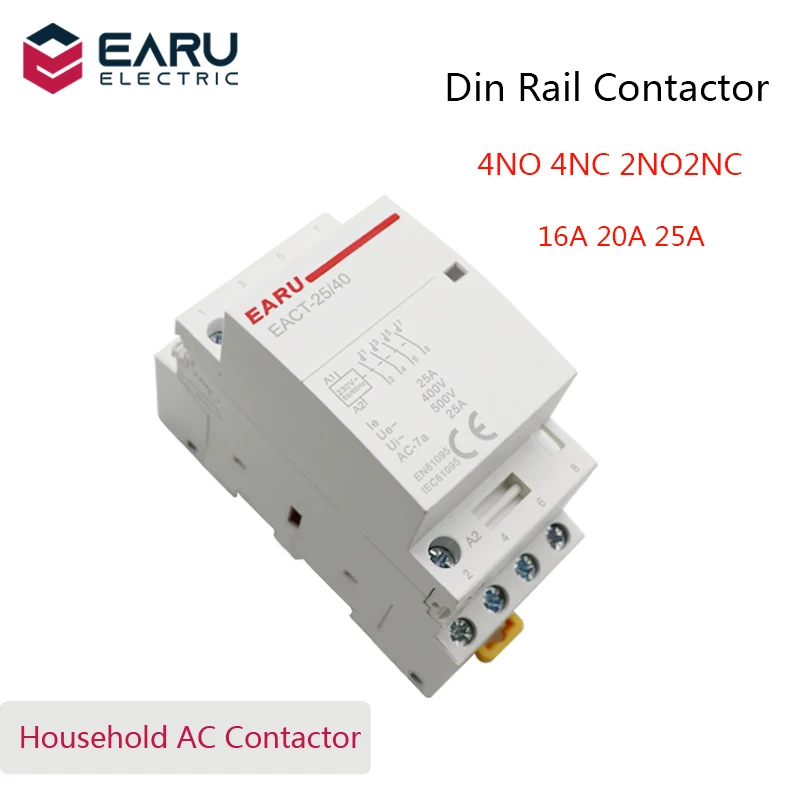 4p 16-25a Ac 220v 230v 50/60hz Din Rail Household Ac Modular Contactor ...