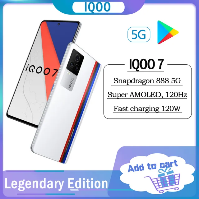 Original ViVO iQOO 7 5G Smartphone Snapdragon 888 120W Dash Charging 6.62″ AMOLED 120Hz Refresh ...